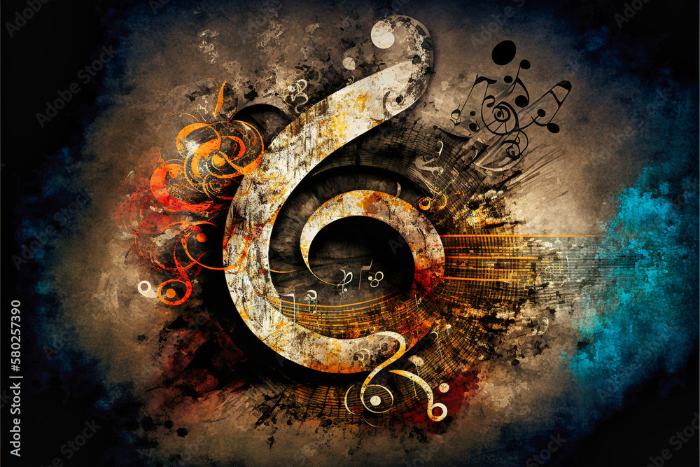 Music graphite poster, treble clef and notes. Background, wallpaper ...