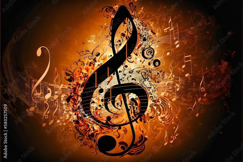 Music graphite poster, treble clef and notes. Background, wallpaper ...