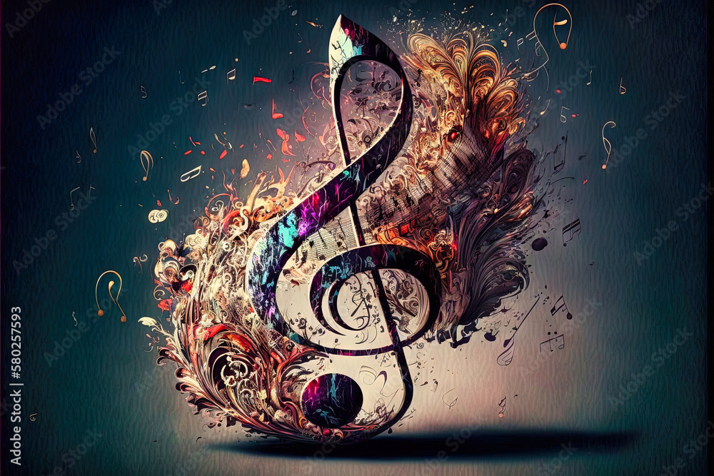 Music graphite poster, treble clef and notes. background, wallpaper ...