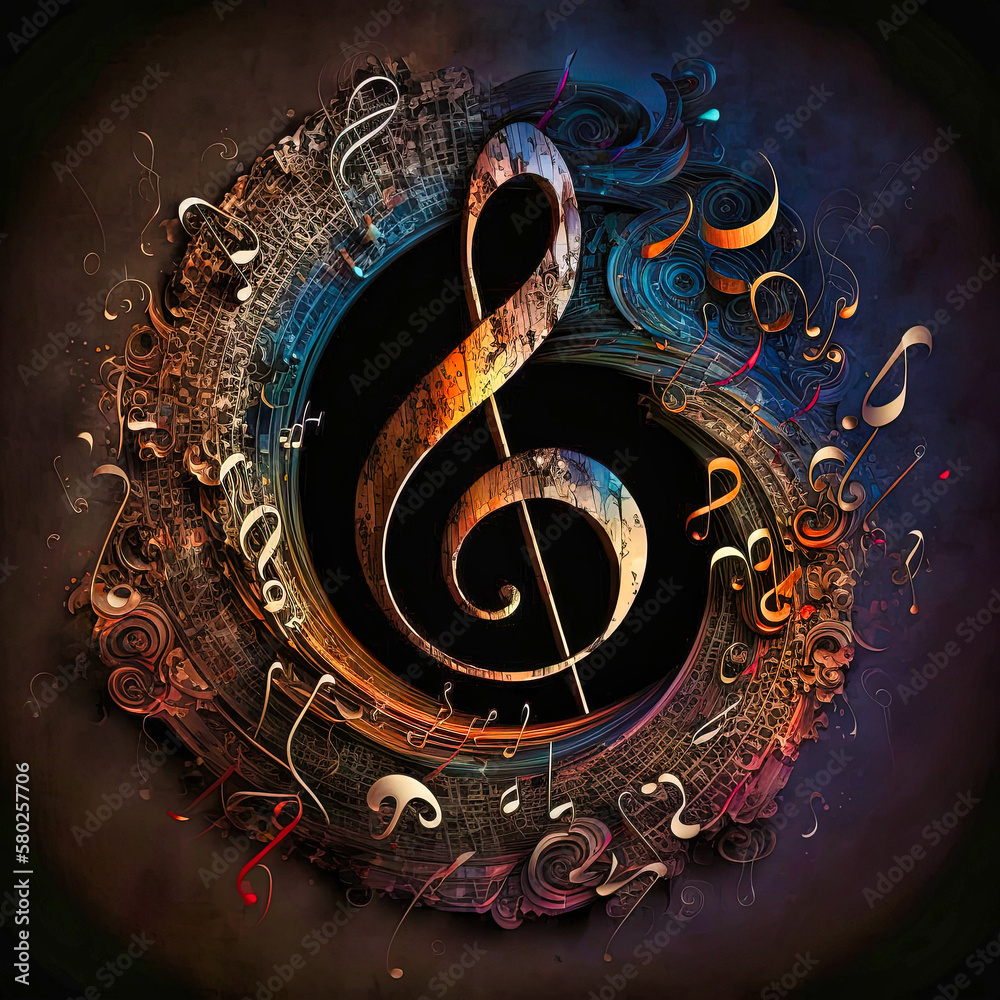 Music graphite poster, treble clef and notes. background, wallpaper ...