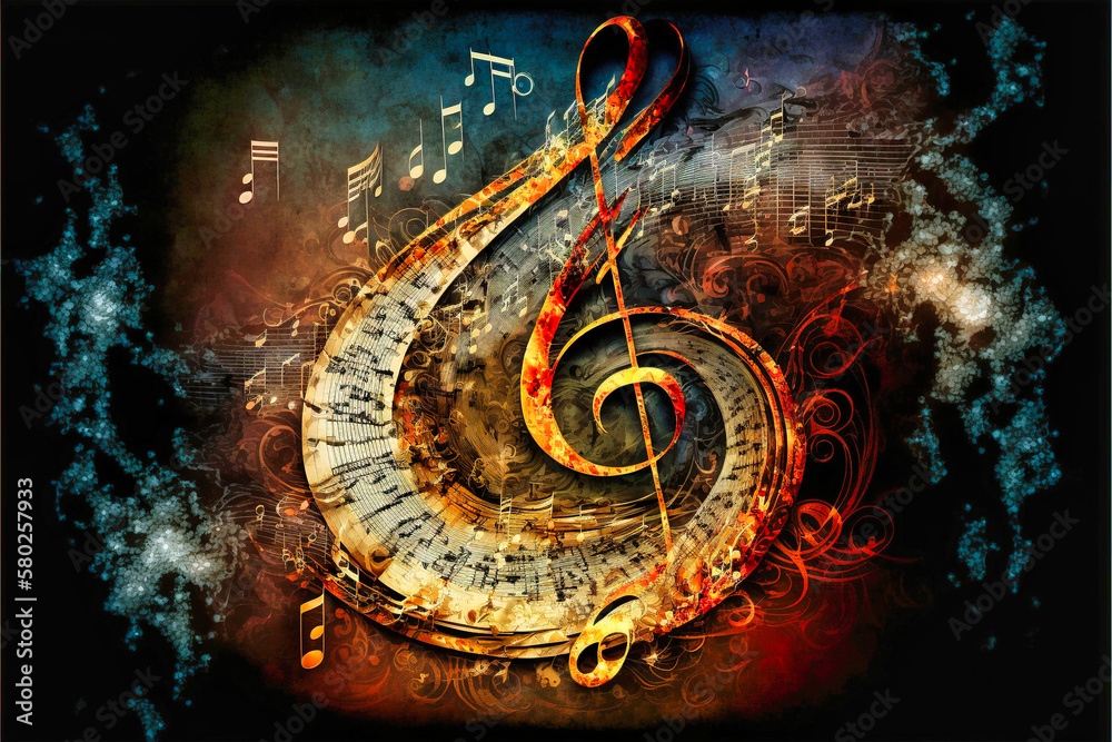 Music graphite poster, treble clef and notes. background, wallpaper ...