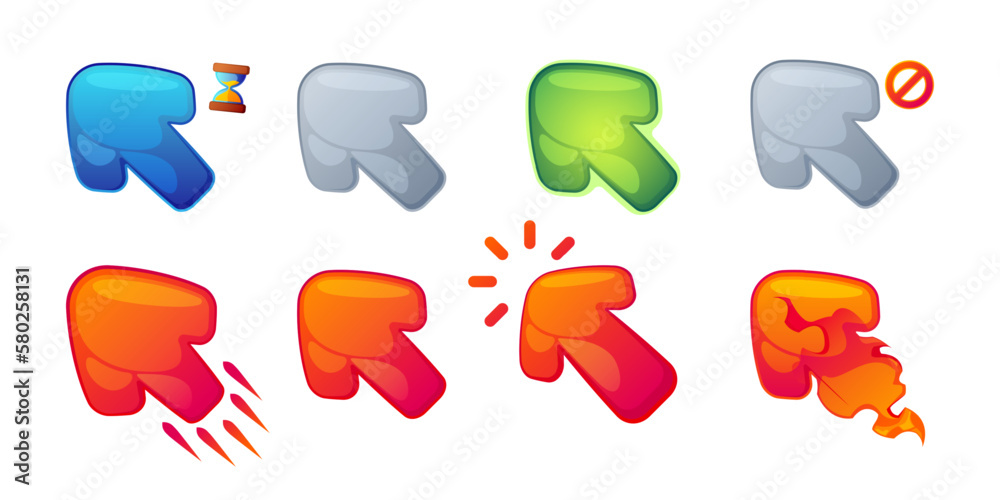 Game Cursor Click Cartoon Arrow And Pointer Animation For User Interface Gaming Asset