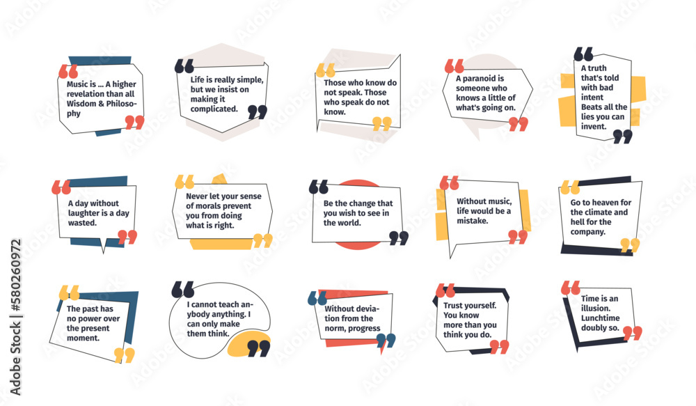 Quote borders. Speech bubble frames with quotation marks for comment ...