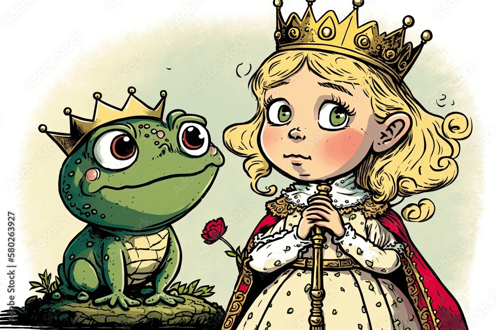 The Prince of the Frog. Legend or fable. The adorable princess begs the ...