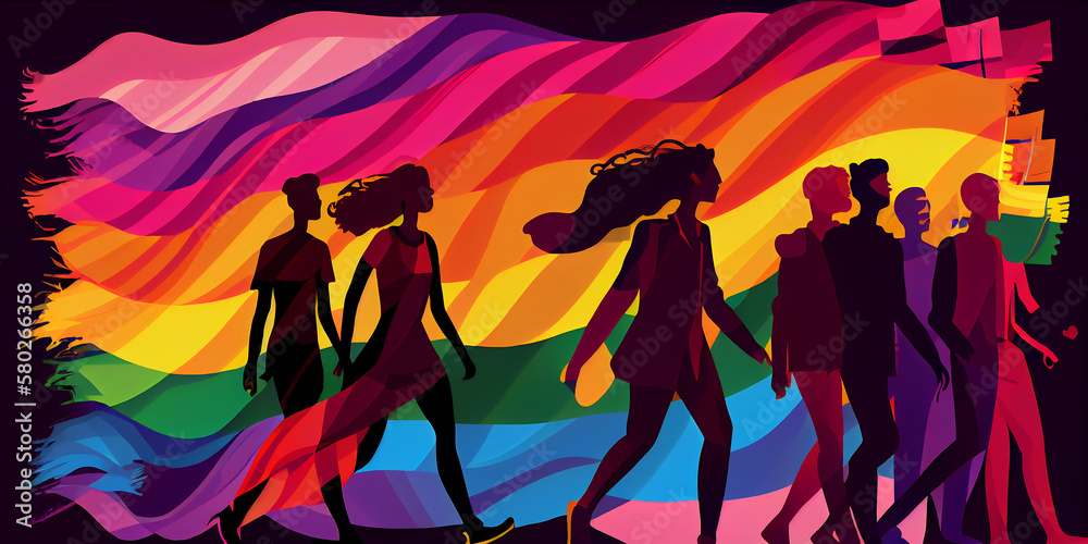 LGBT Pride Month in June. LGBT flag in text. Poster, card, banner ...