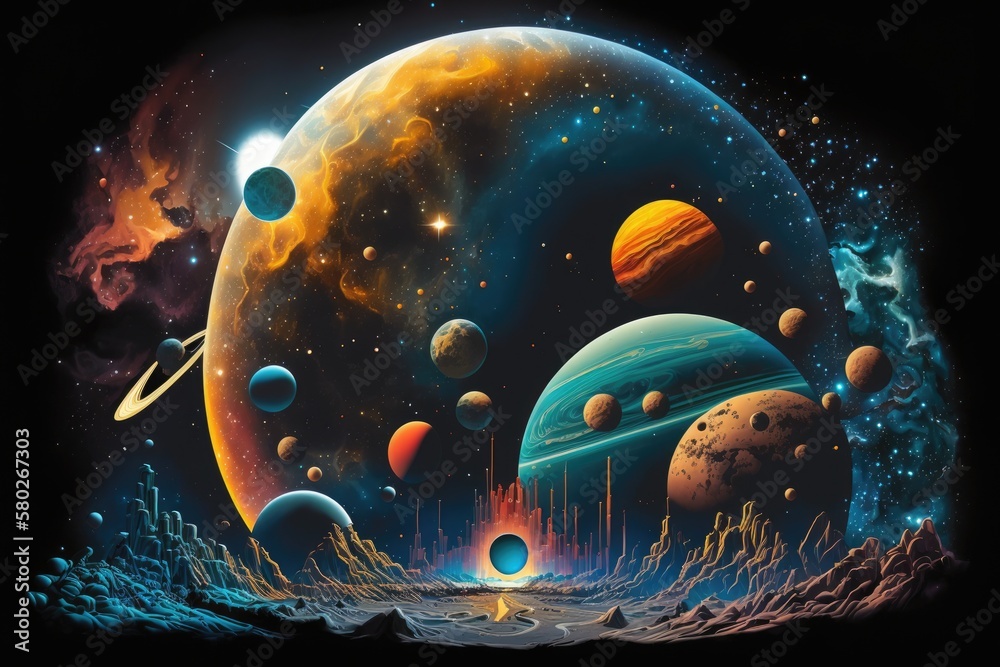 Two dimensional image. Style of art typical of cartoons. Distances ...