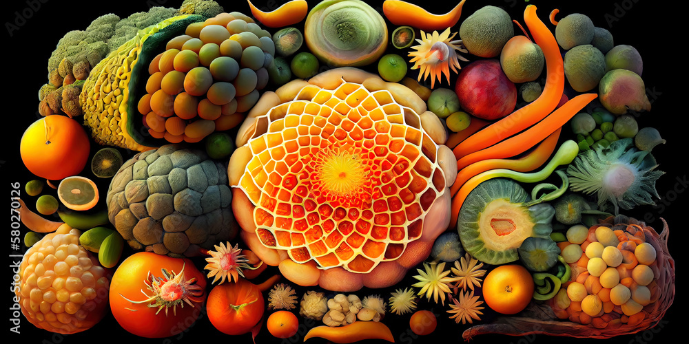 brightly colored vegetables arranged in a sacred geometry concept, food ...
