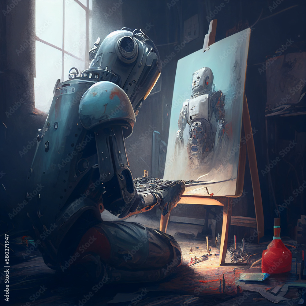 Roboartist painting its artwork piece, robots takes over the human ...