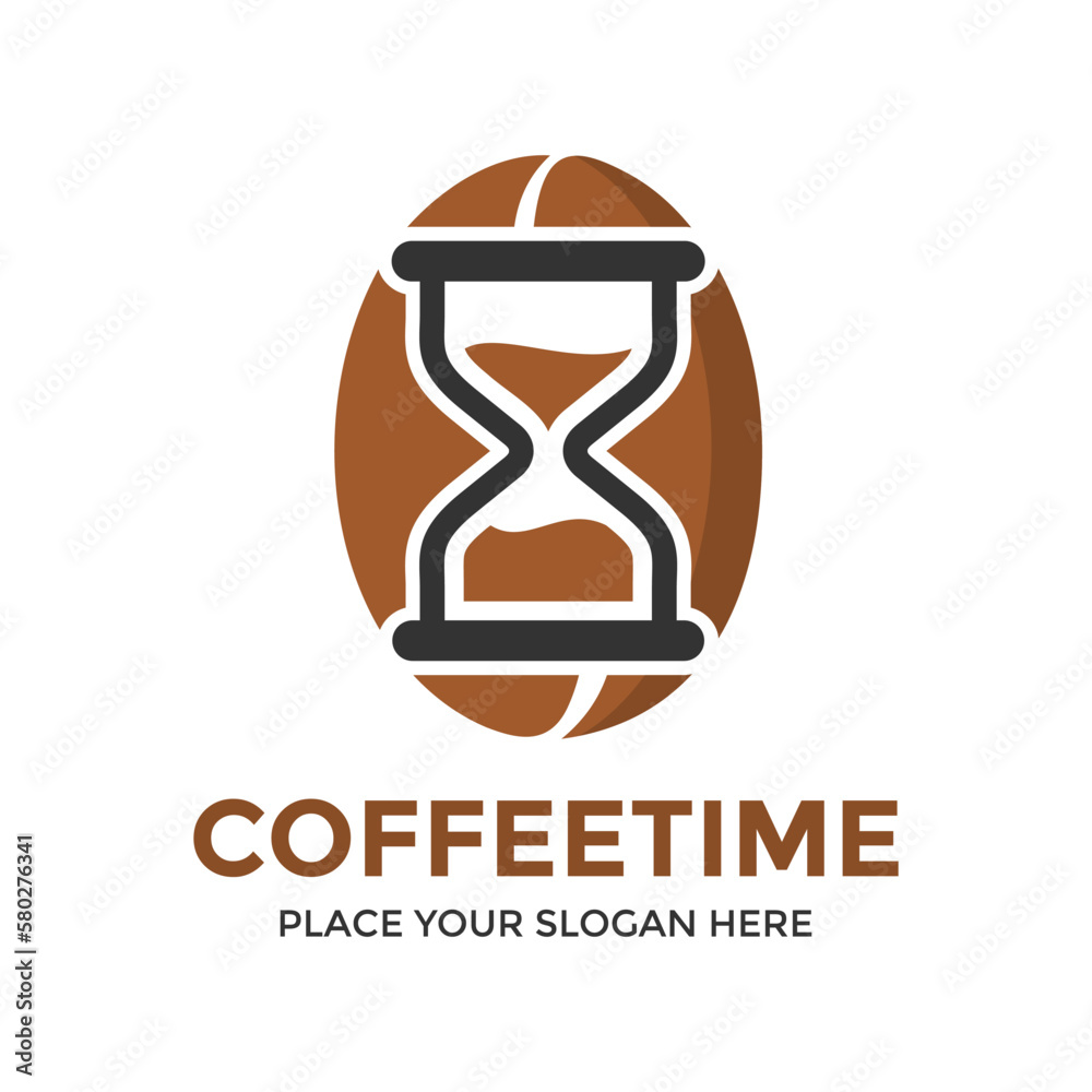 Coffee time vector logo template. This design use hourglass and coffee ...