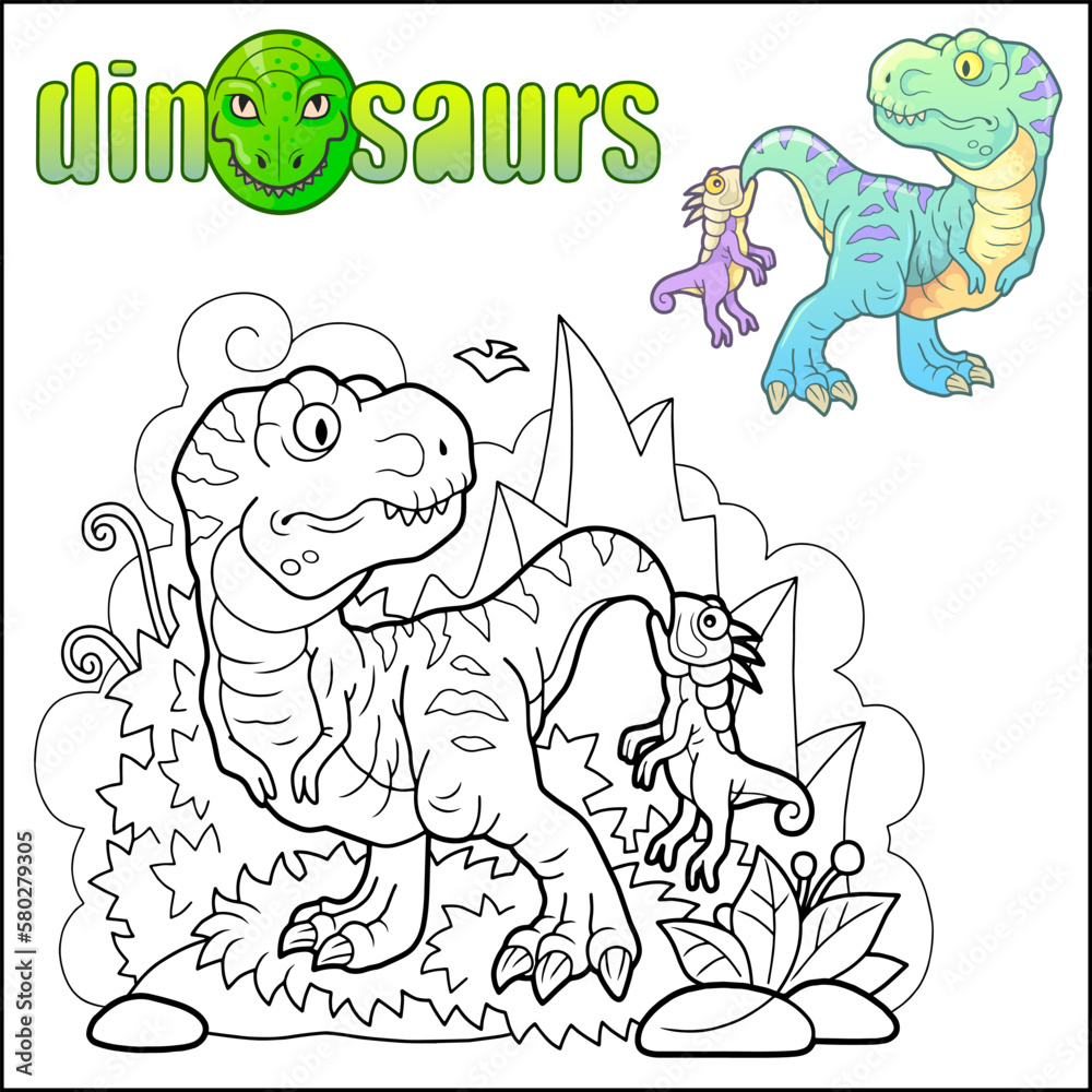 cute prehistoric dinosaurs coloring page Stock Vector | Adobe Stock