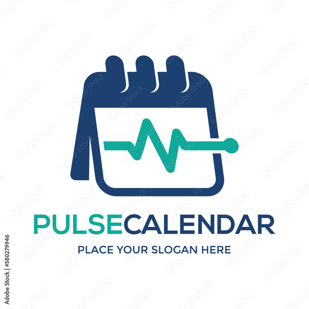 Pulse calender vector logo template. This design use pulse and calender ...