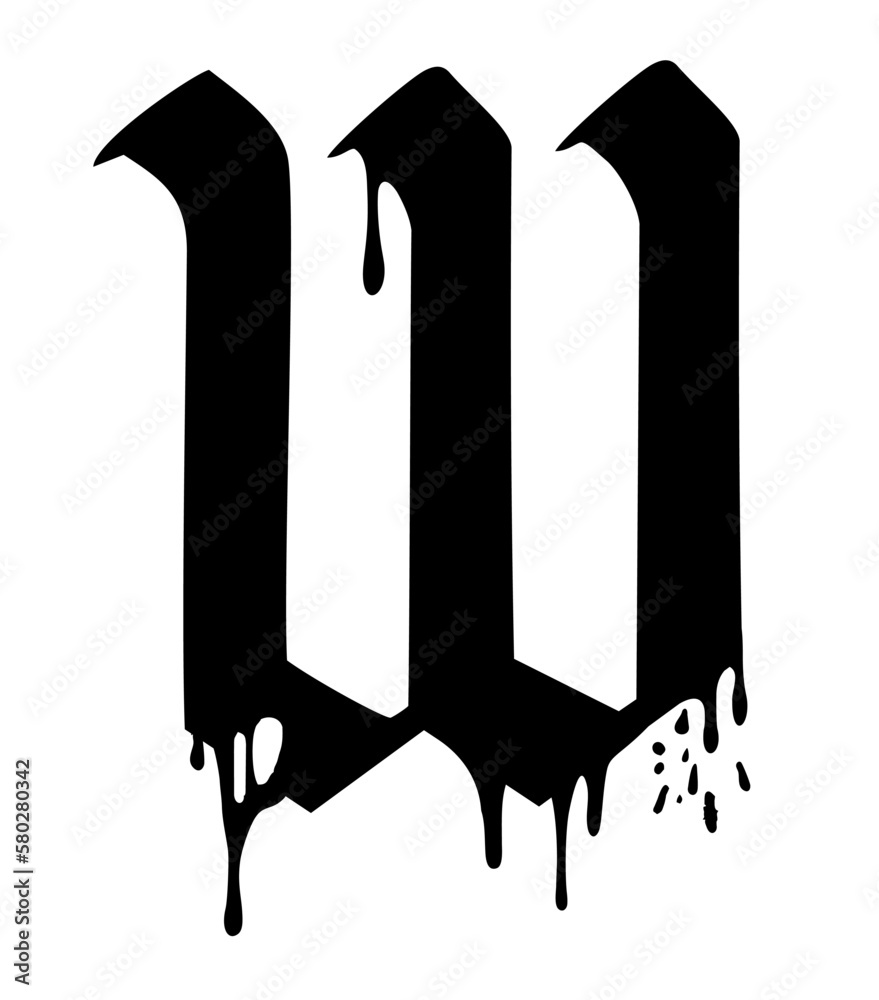 Abstract letter W. Alphabet symbol grunge hand draw paint ink style ...
