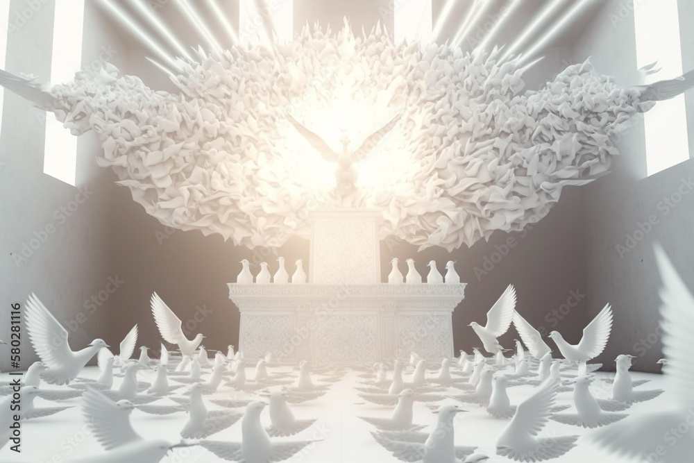 Holy Spirit symbol - a white dove, with halo of light rays flaming rays ...