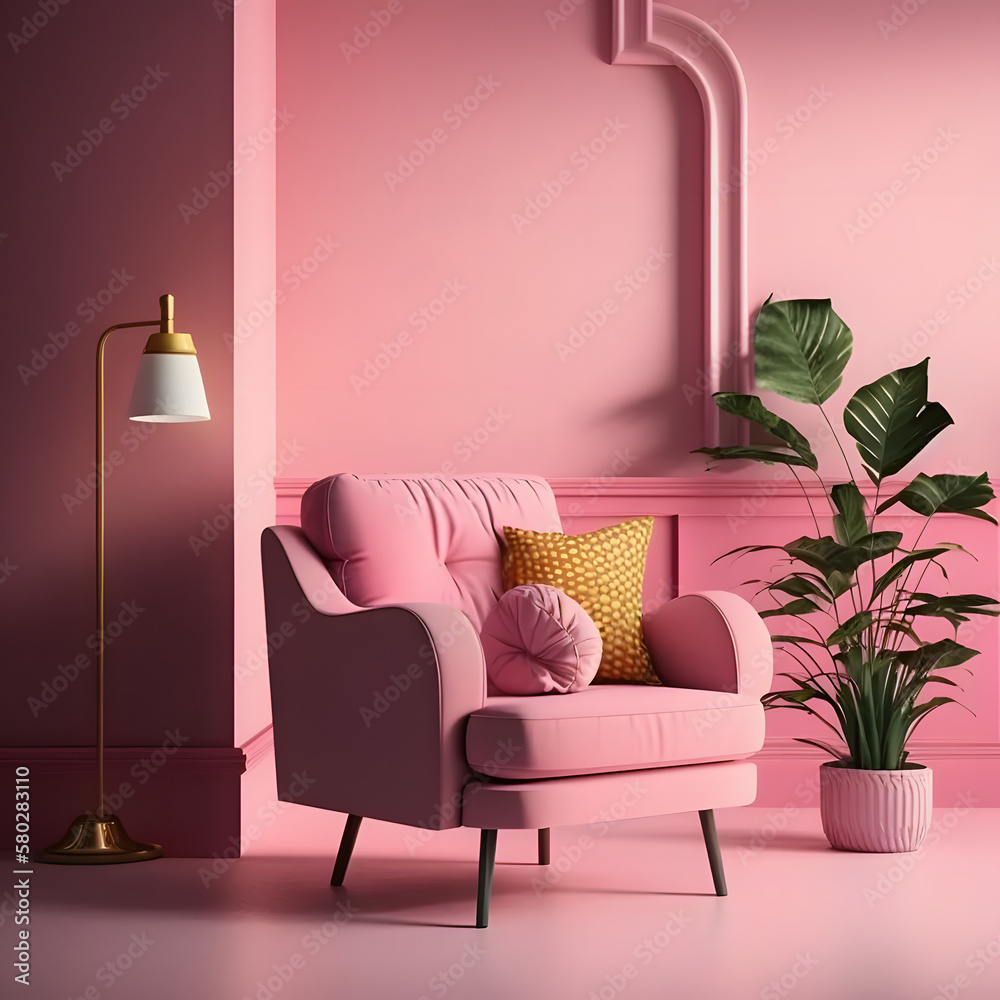 Cozy modern living room interior with pink armchair and decoration room ...