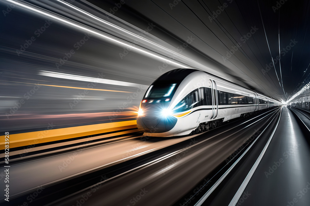 High speed bullet train closeup front cockpit view at station, high ...