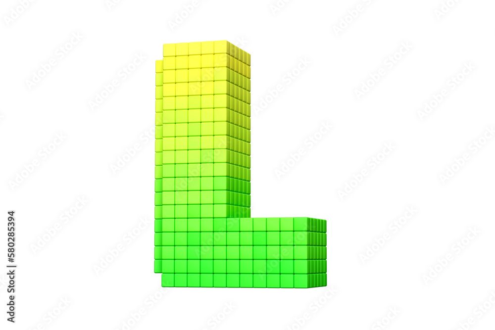 8-bit stylized pixel art alphabet letter L in yellow to green color ...