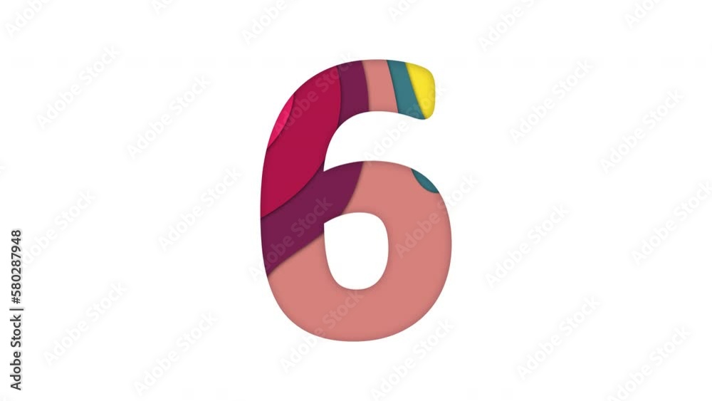 Multi-colored inscription arabic numerals 6 with colored spots floating ...