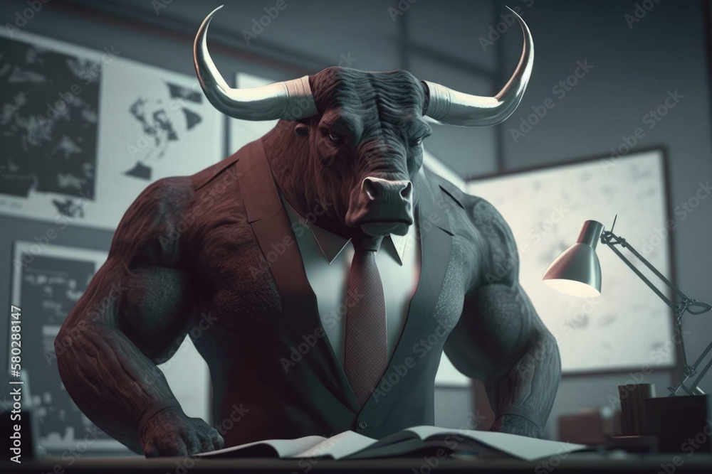 Bull in the office working. Animals in the Office. Workers as Animals ...