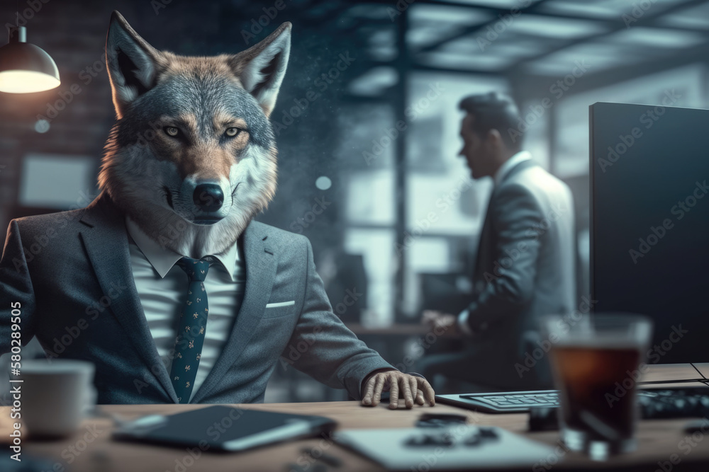 Wolf in the office, animals in the Office. Workers as Animals, office ...