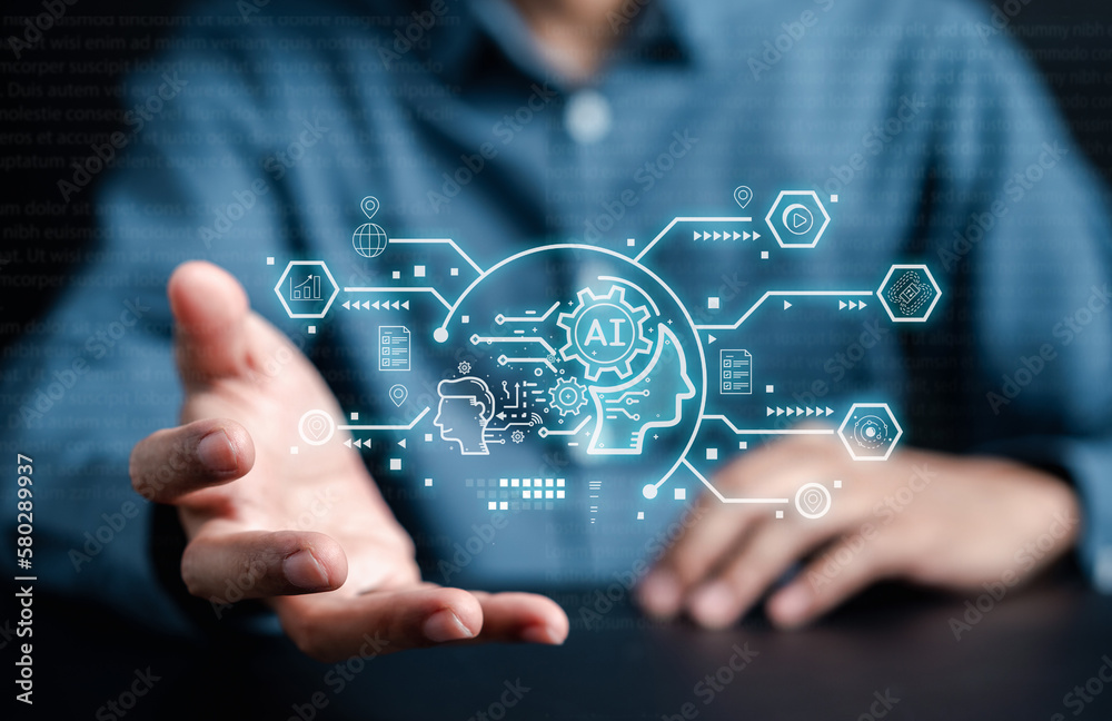 Businessman using chat bot in smartphone intelligence Ai. Chat with AI ...