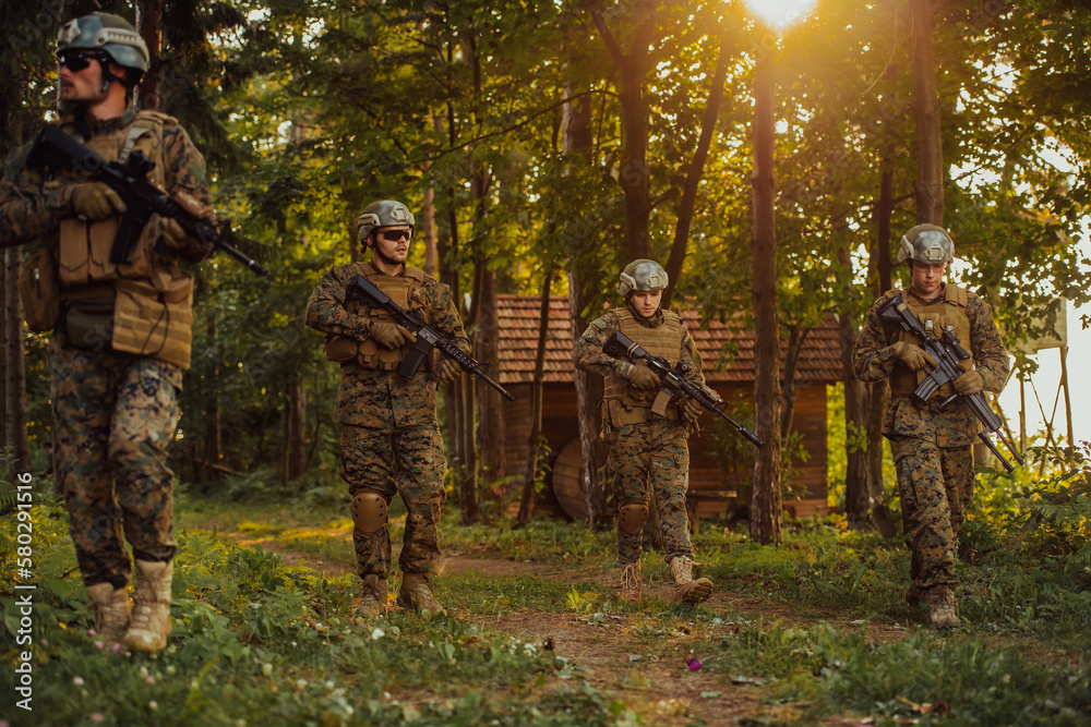 A group of modern warfare soldiers is fighting a war in dangerous ...