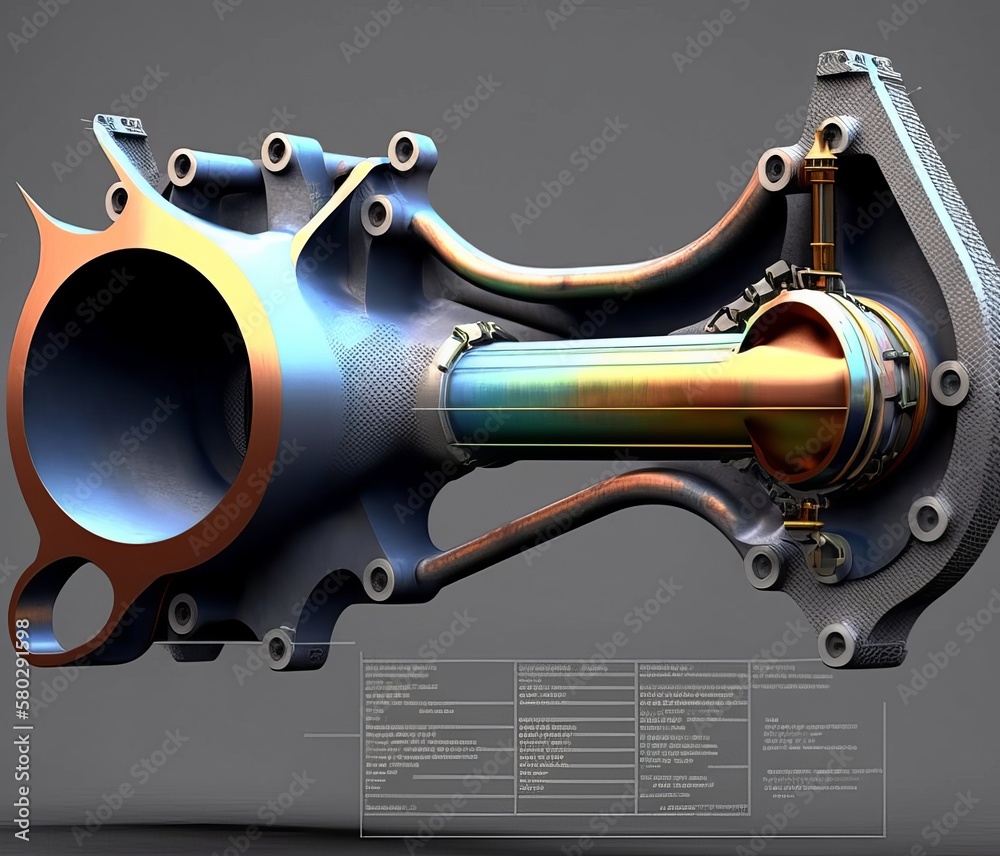 finite element analysis, 3D Illustration, rocket engine with scale on ...