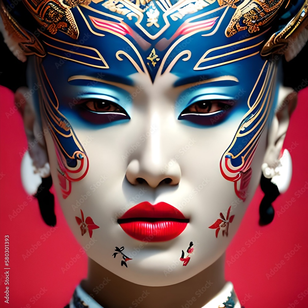 Portrait style, symmetrical face front view. Beautiful futuristic ...