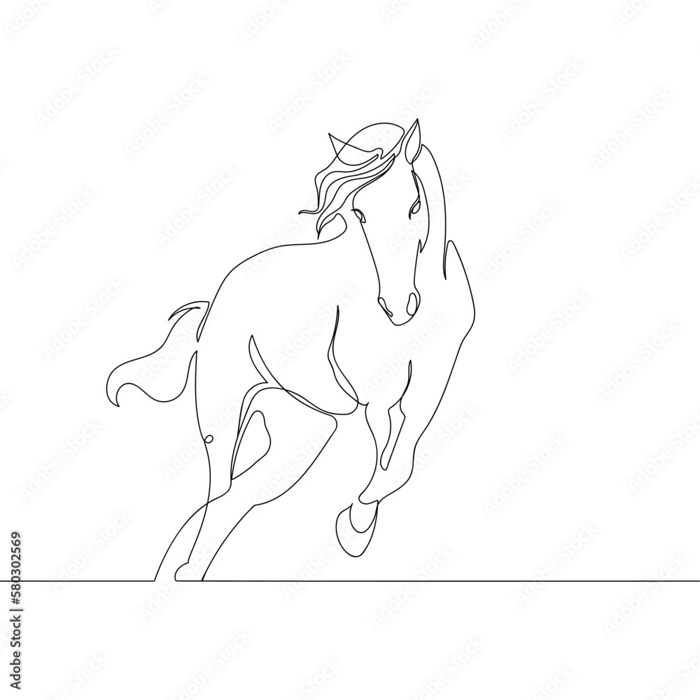 Horse run line art drawing.Continuous line design in Minimalist style ...