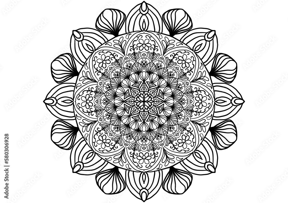 Madala Coloring book. Madala hand drawn doodle mandala with lower for ...
