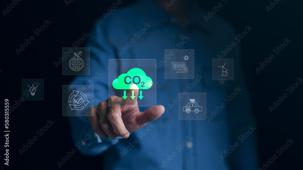 Co2 reduce emission and carbon footprint to limit global warming and ...