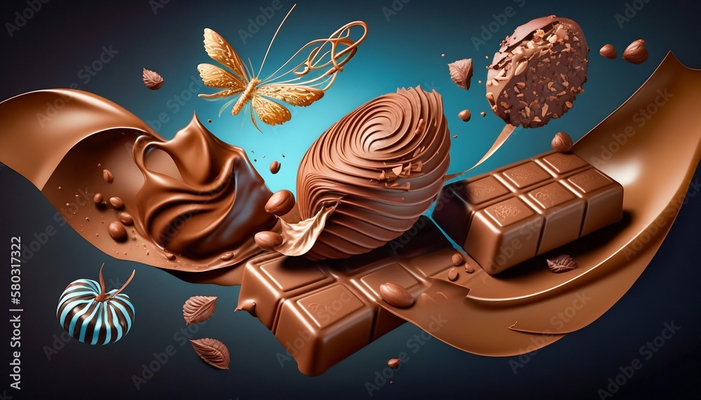 Flying Chocolate Candies Pralines With Smooth Splashs Generative Ai