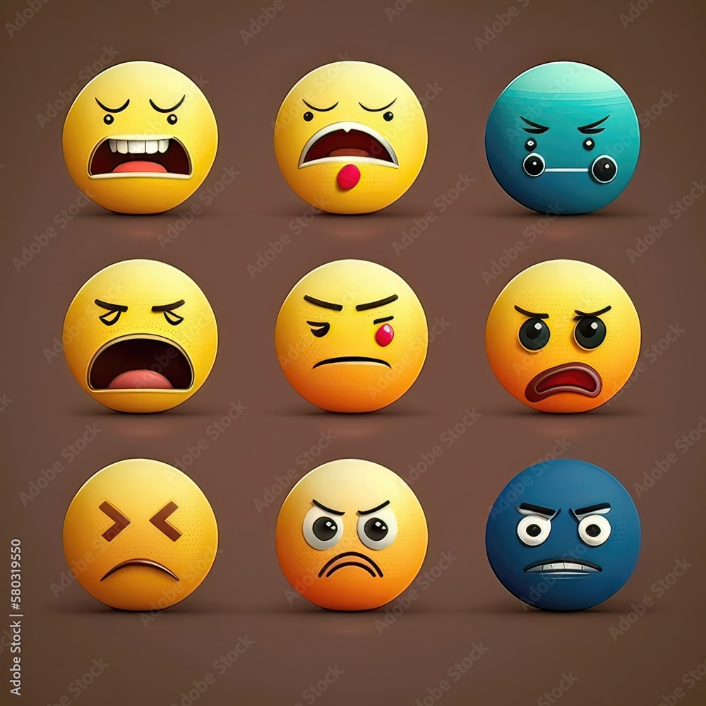 A bold and expressive set of emojis for online chatting, with vivid ...