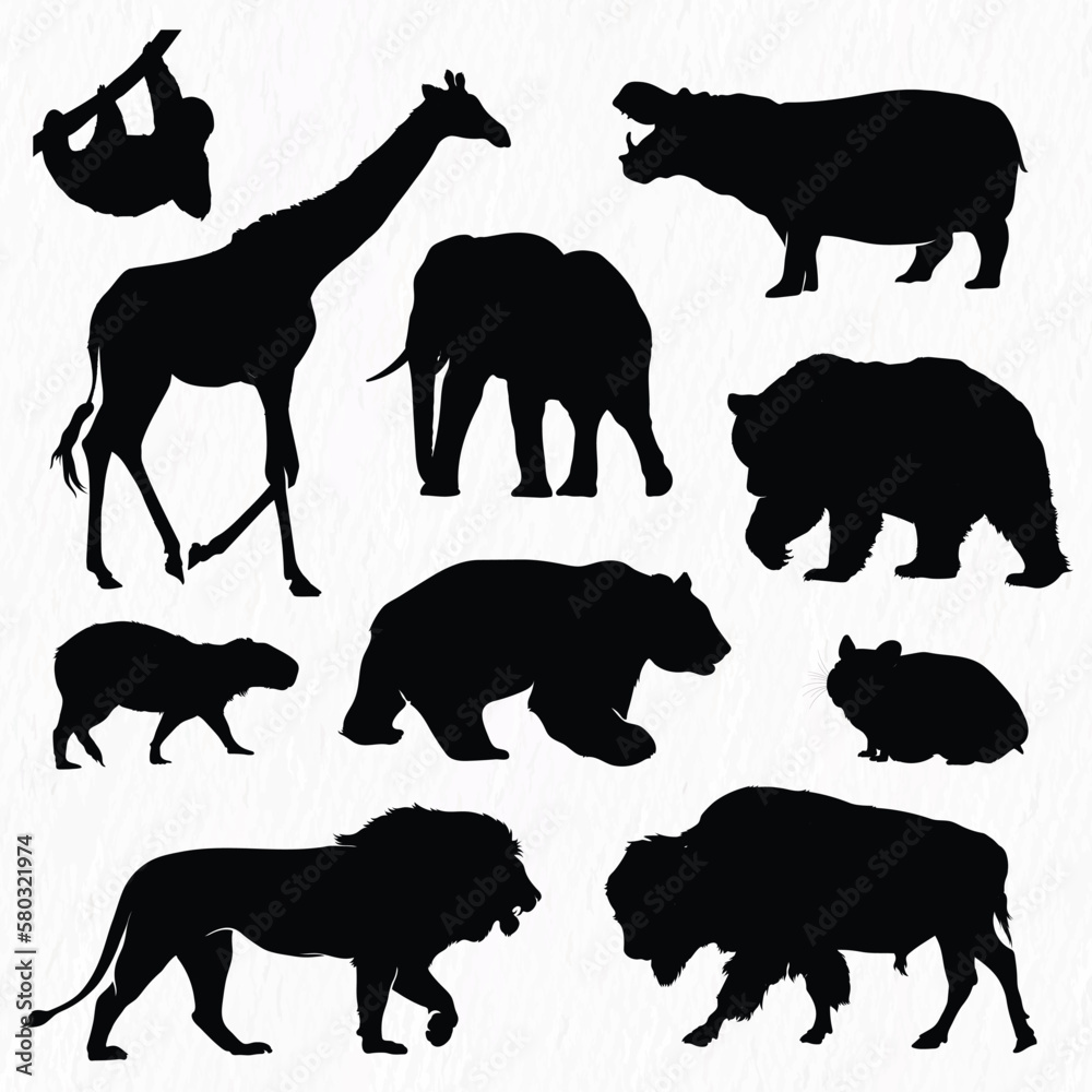 Vector african wild animals silhouettes set. wild animal shape shadow ...