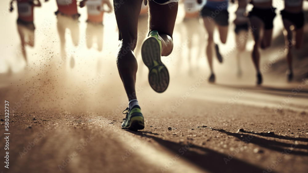 Blurred scene of a group of runners are running on the street in ...