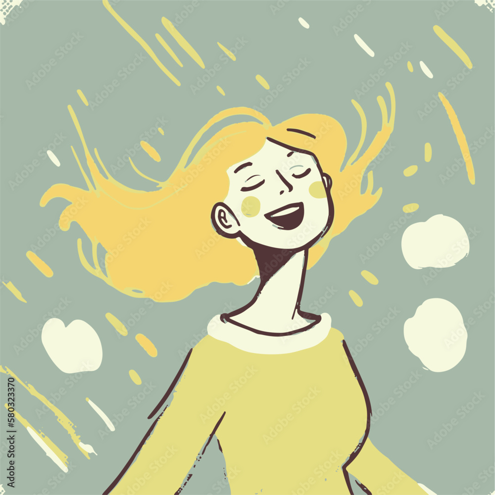 Happy girl vector drawing. Hand drawn doodle of cartoon woman smiling ...