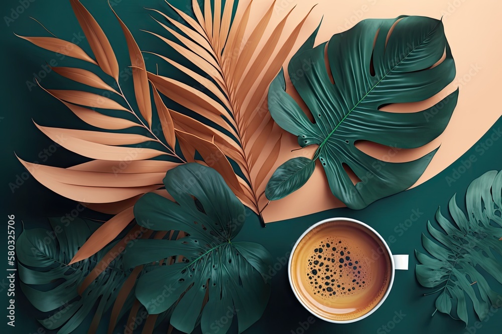 wallpaper with a tropical pattern and exotic foliage. palm leaves and ...