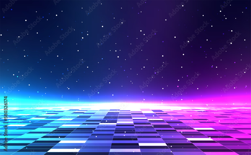 Retro cyberpunk style background. Sci-Fi background. Neon light grid ...