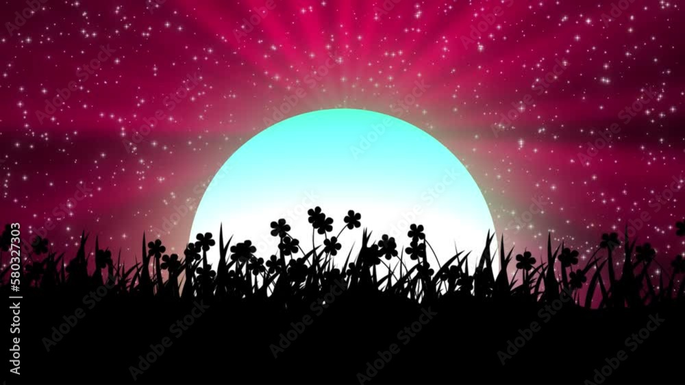 Sun Rising Animation Background With Wind Blows Flowers Moving Optical ...