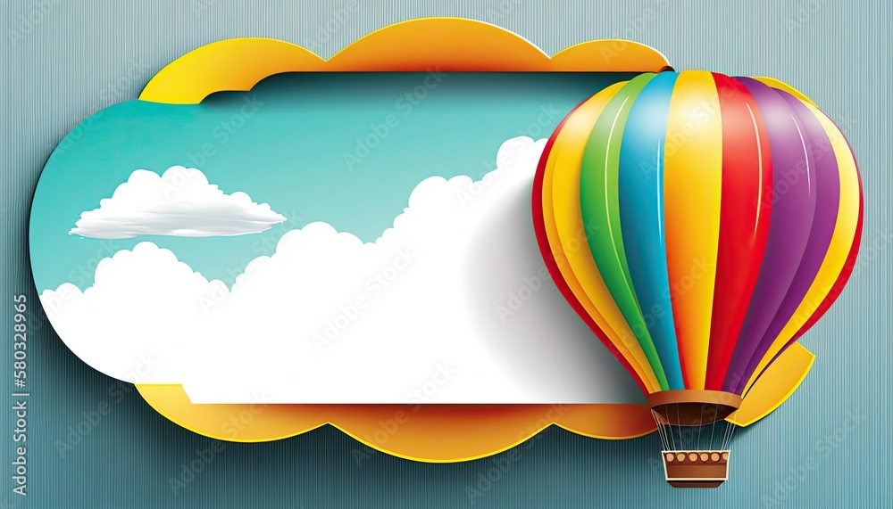 Hot air balloon and a white cloud banner, generative ai illustration of ...