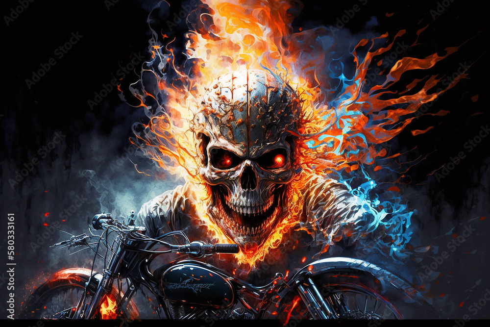 caveira motoqueiro em chamas Stock Illustration | Adobe Stock