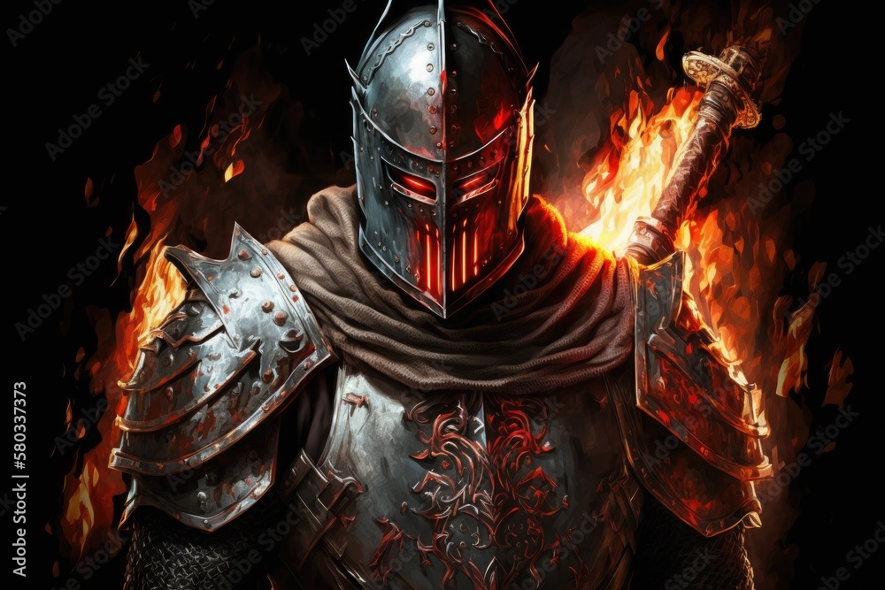 Illustration of a wicked crusader, templar, or knight paladin with ...