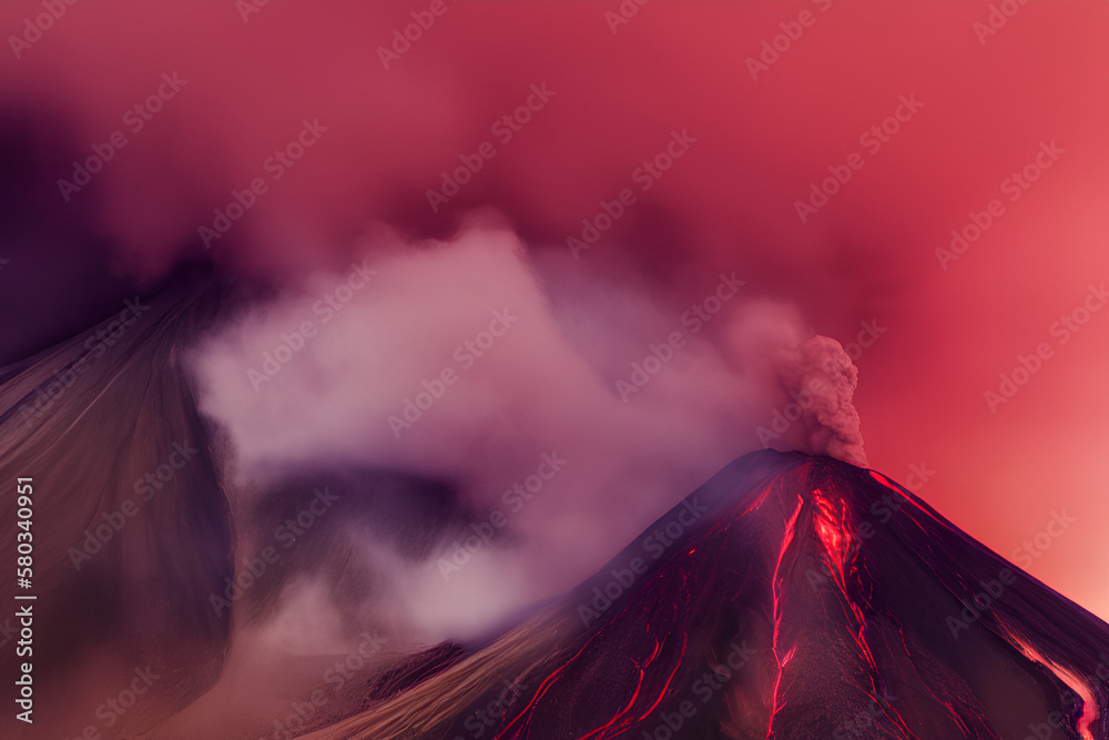 volcano eruption with clouds Stock Photo | Adobe Stock