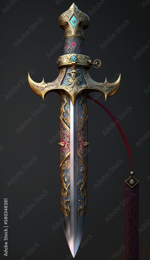 Warrior brandishing sword in epic battle scene with intricate details ...