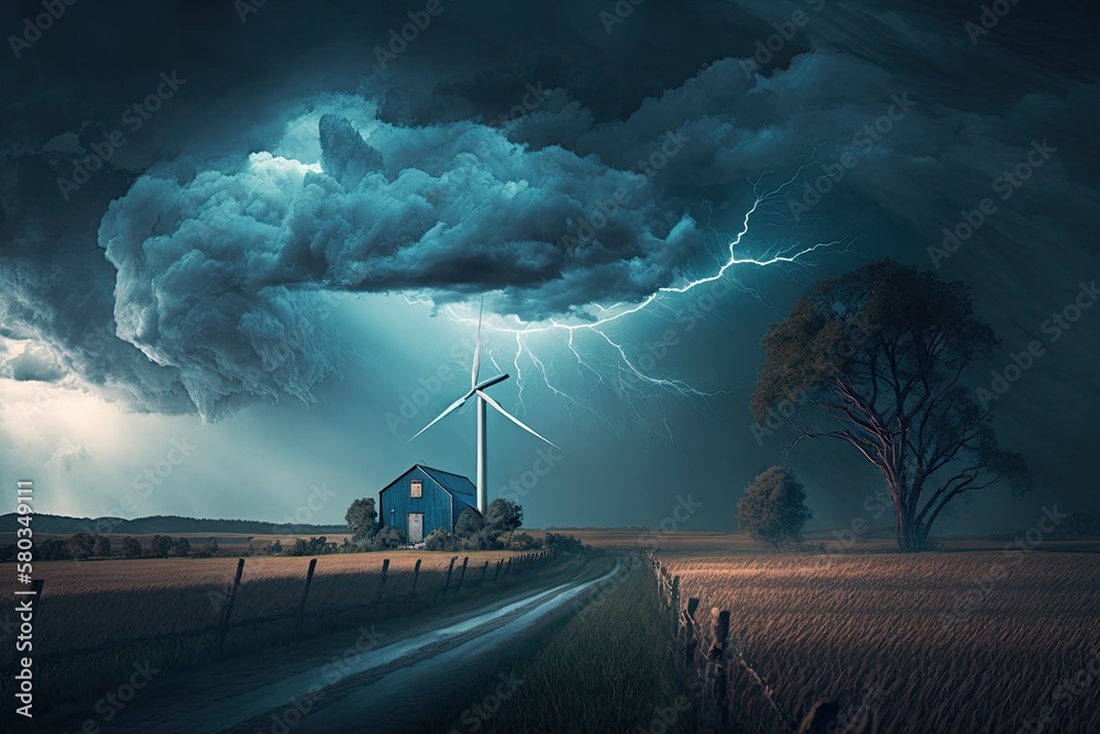Powering the Village: Lightning Strikes Wind Turbine in Thunderstorm ...
