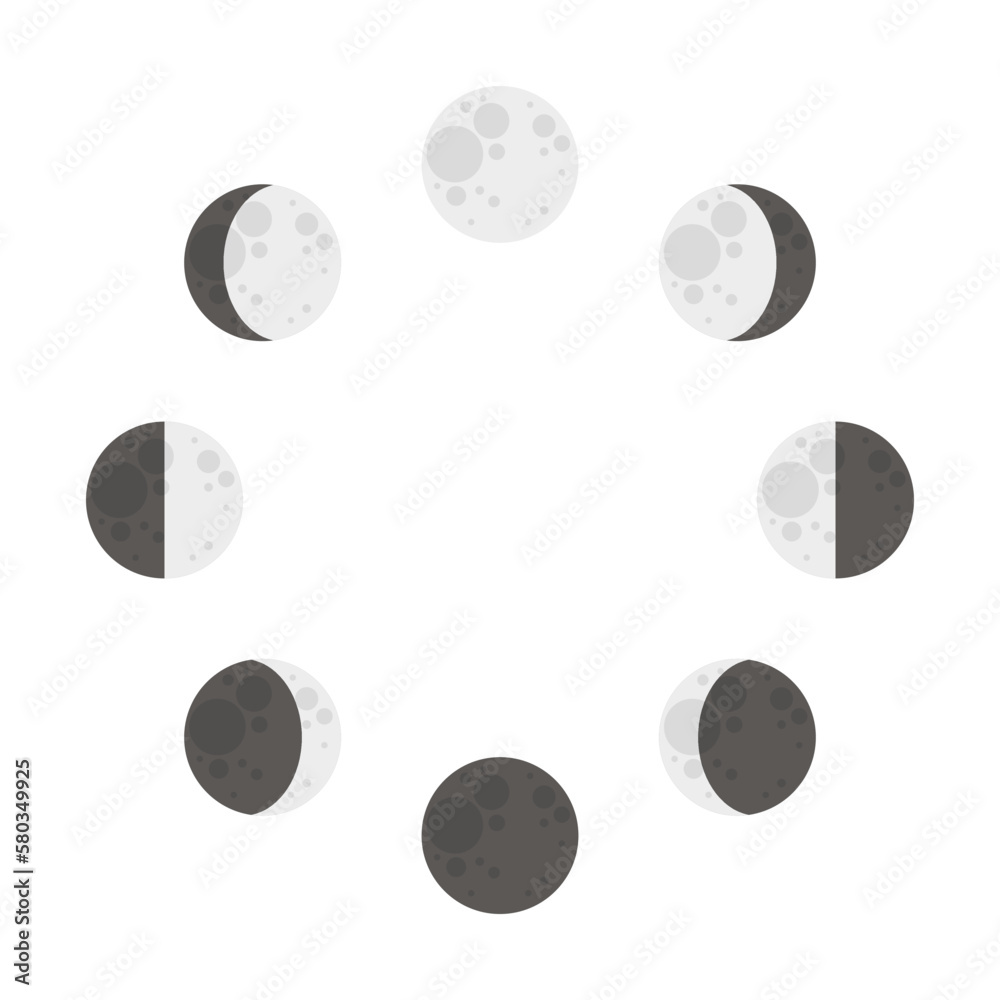 Frame border with silver moon phase cycles. Isolated vector and PNG ...