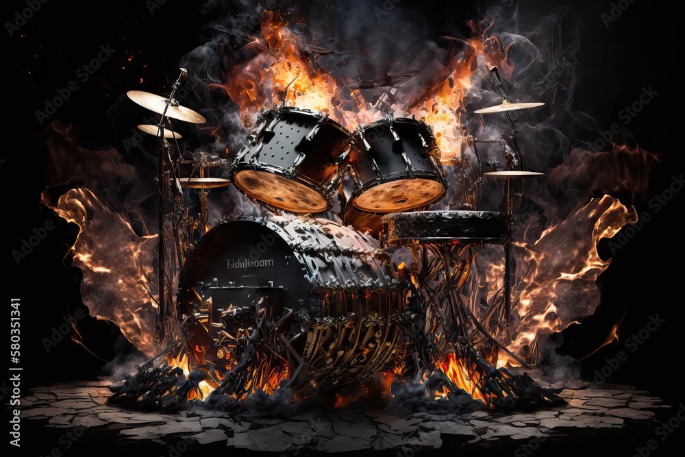 Heavy metal drums blazing like the fires of hell, lightning crackling ...