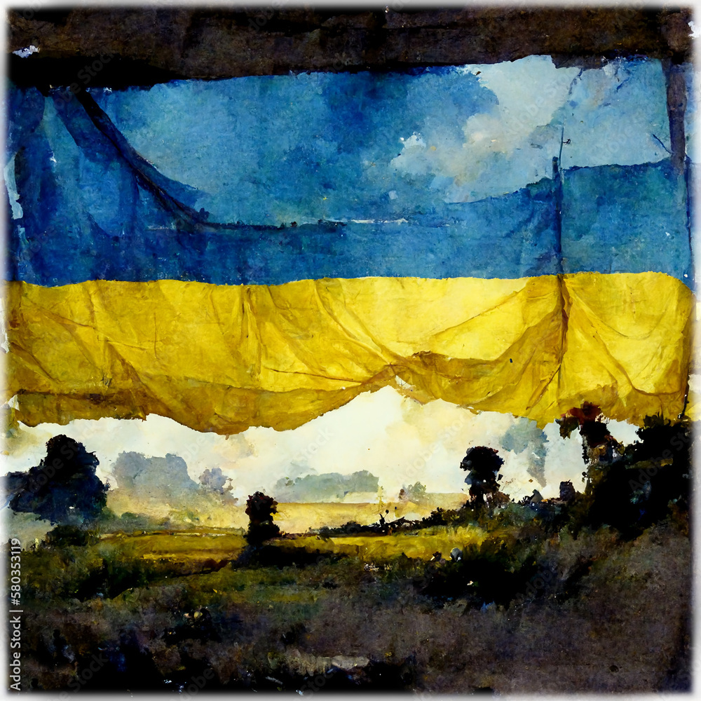 Watercolor Ukrainian Battle Flag. Generative AI. A digital painting of ...