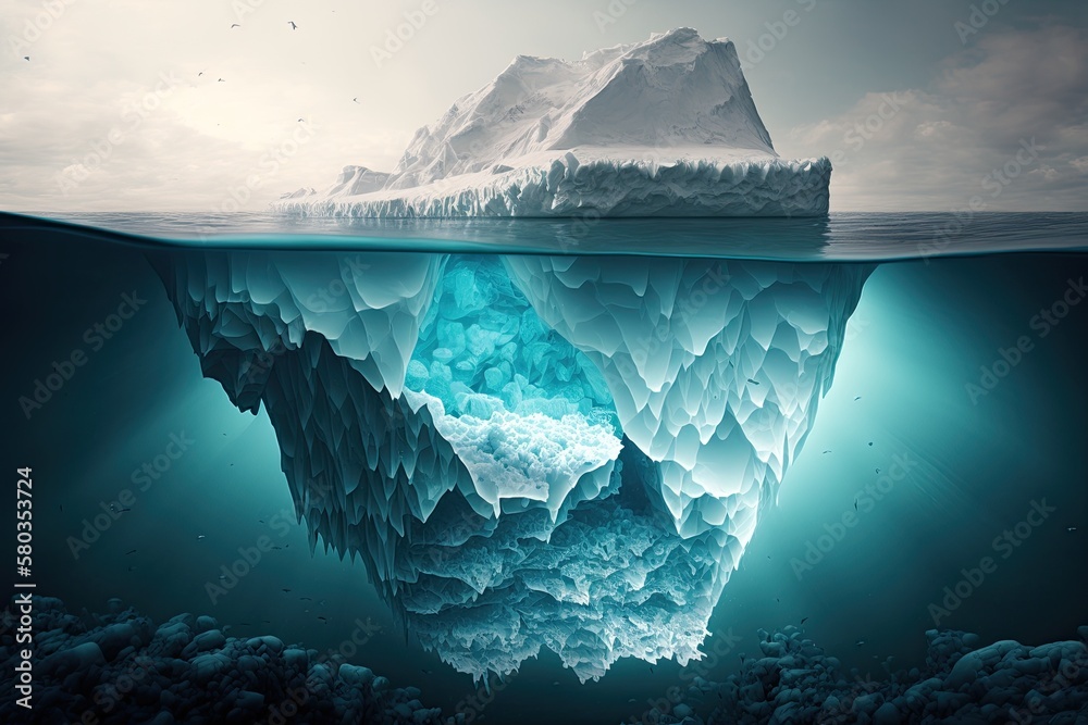 Ocean iceberg with a look below the surface. Generative AI Stock Illustration | Adobe Stock