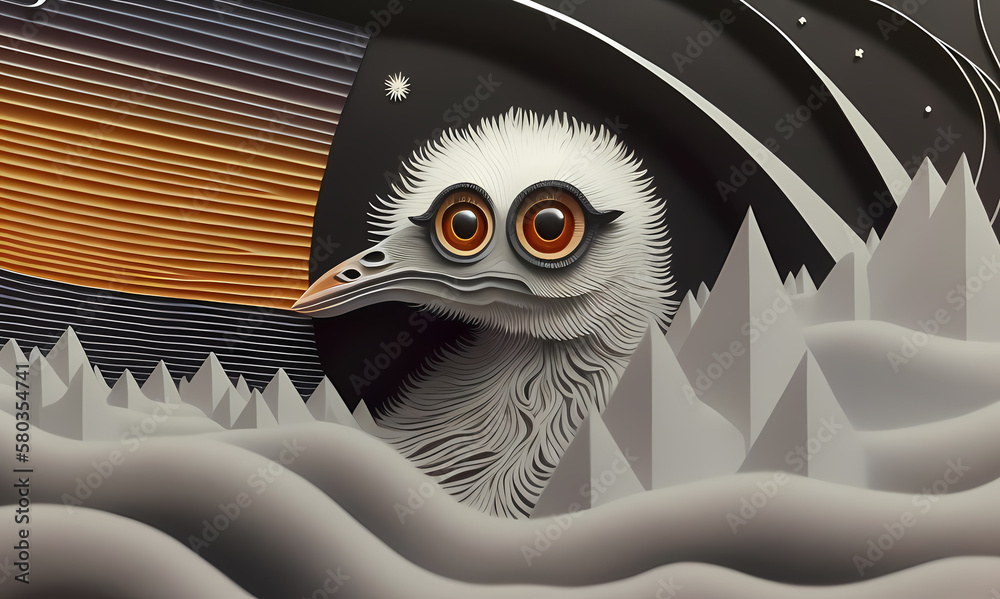 Paper application of a bird in an alien outer space. created with the ...