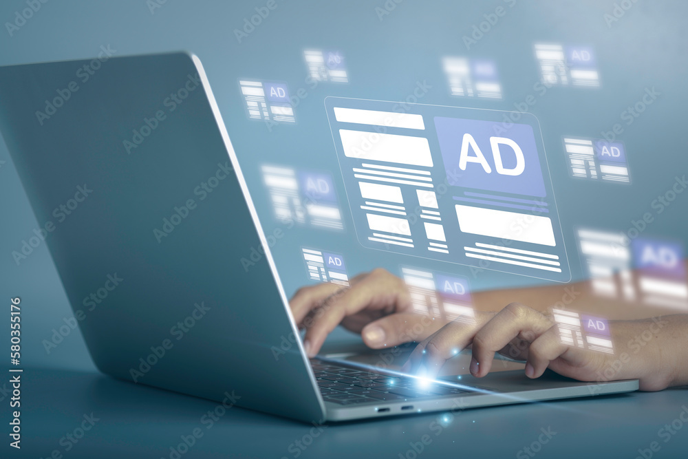 Online programmatic advertising in feed on computer screen. Optimize ...